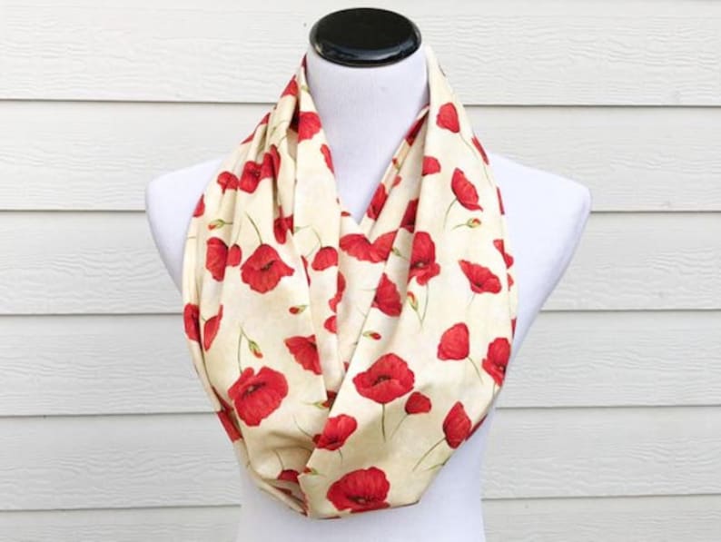Poppy Scarf Ivory Cream Red Poppy Scarf Infinity Scarf Floral - Etsy