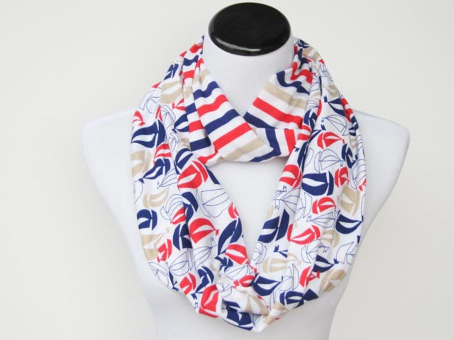 Nautical Scarf Red Blue White Stripes and Sailboats Infinity | Etsy