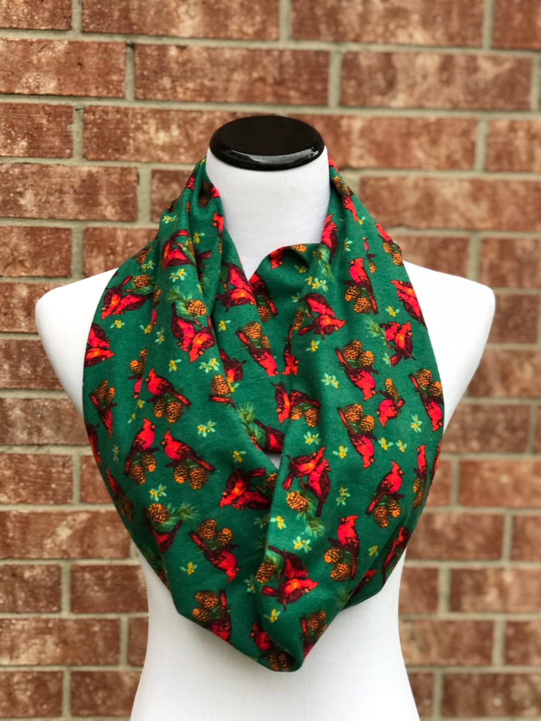 Christmas Scarf Red Cardinal Birds Green Red Infinity Scarf Cotton ...