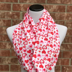 Hearts Scarf Valentine's Day Scarf Infinity Scarf White Pink Red Hearts ...