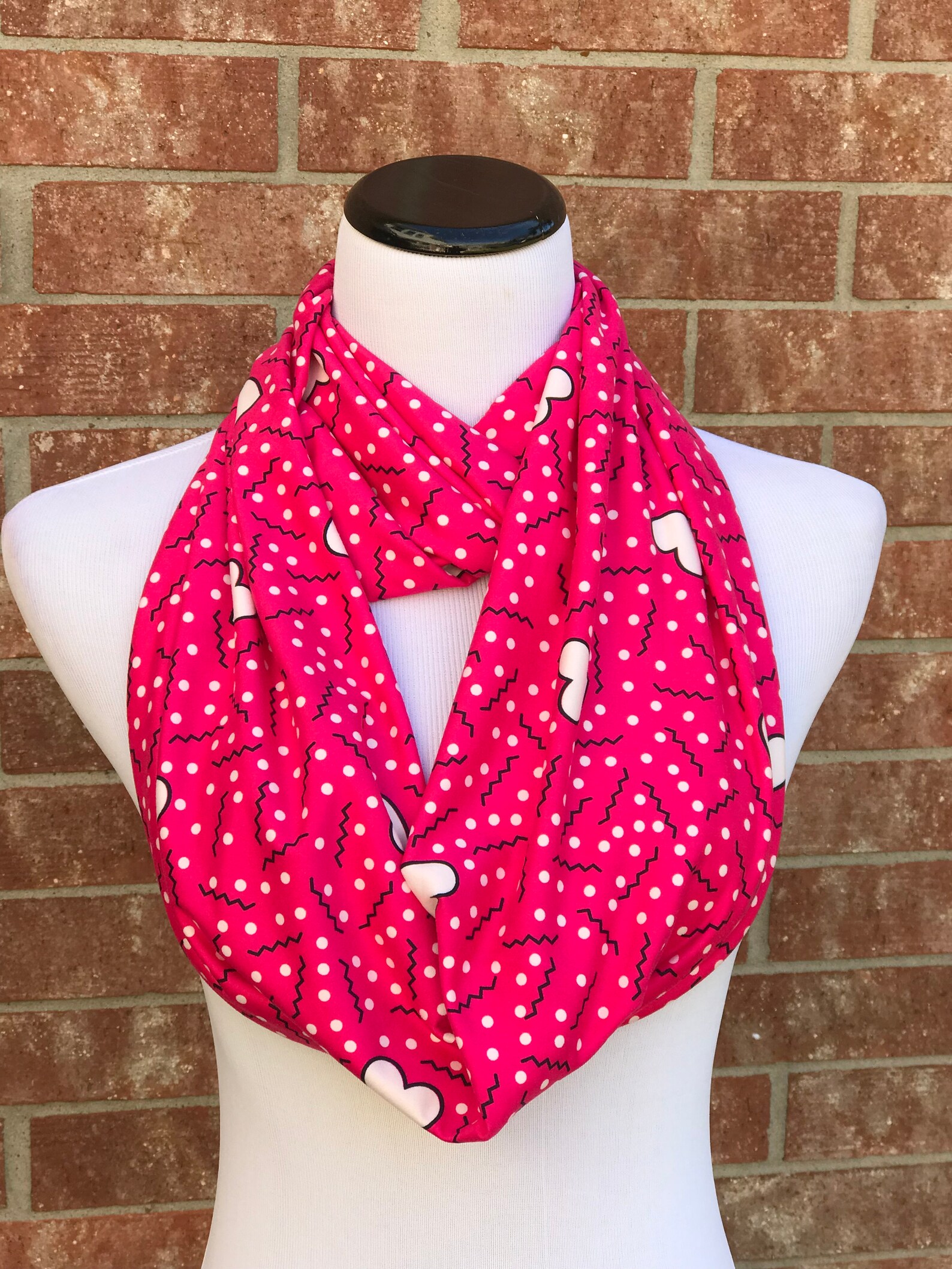 Hearts Scarf Valentine's Day Scarf Pink White Loop Scarf - Etsy UK