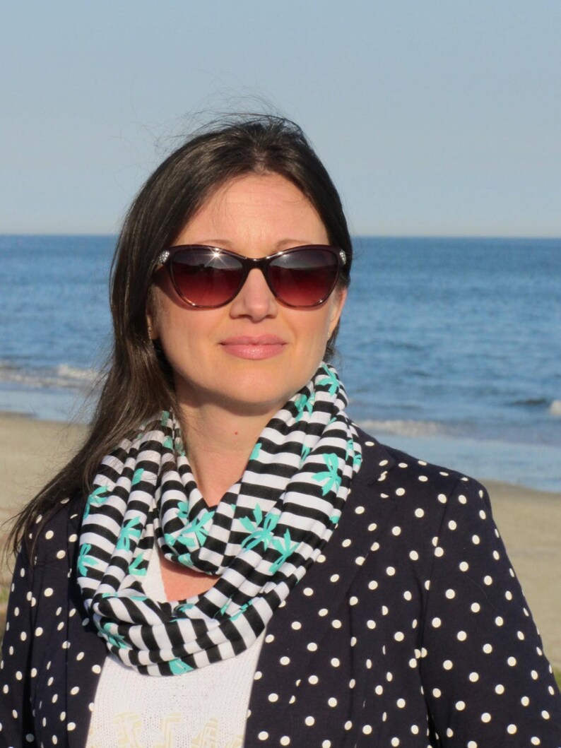 Stripes Scarf Infinity Scarf Black White Teal Bows & Stripes | Etsy