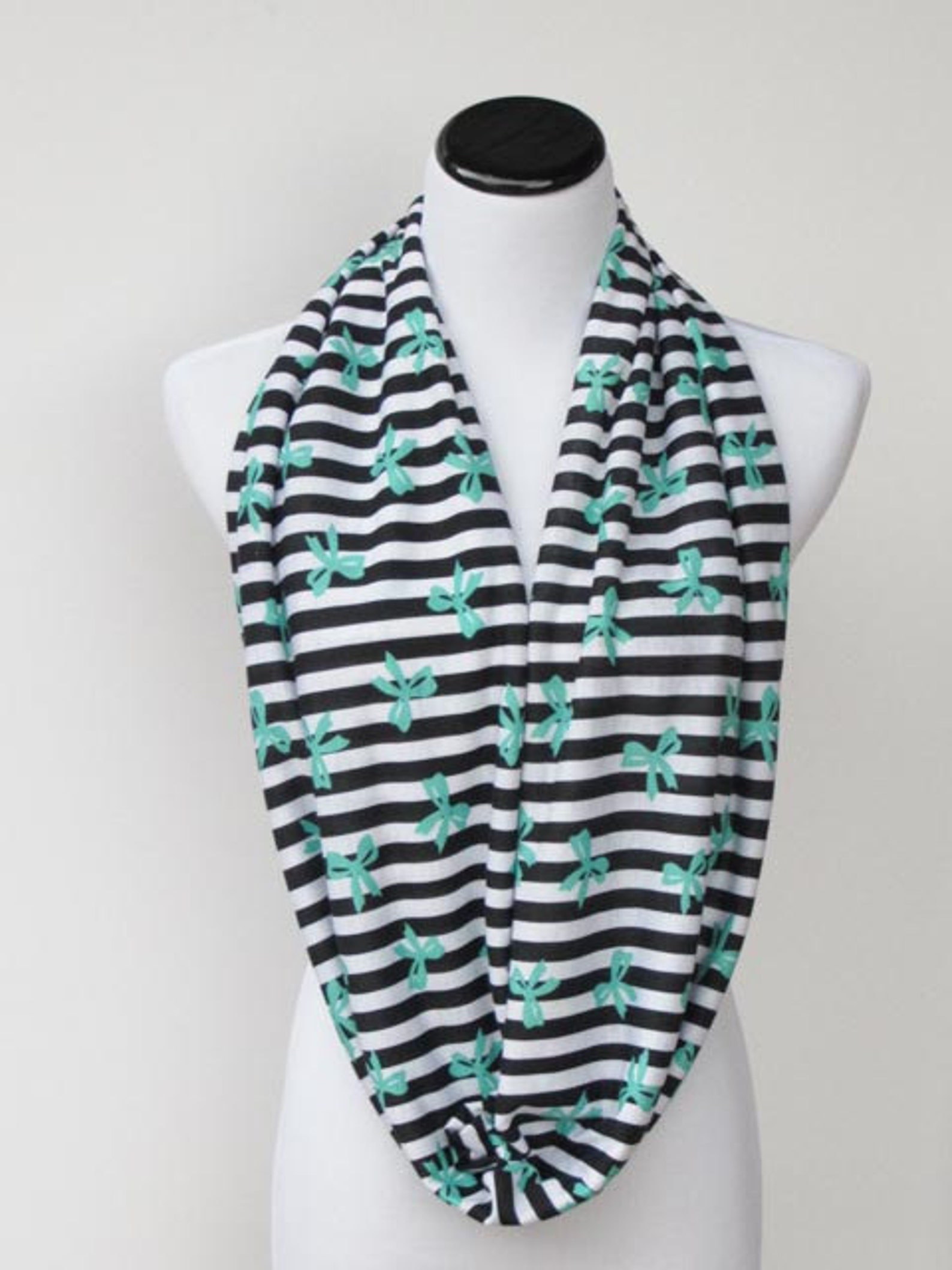 Stripes Scarf Infinity Scarf Black White Teal Bows & Stripes - Etsy