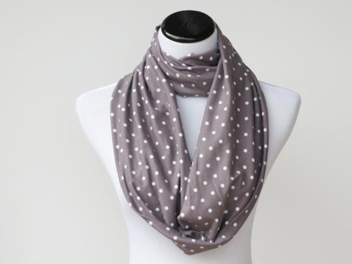 Polka Dot Scarf Gray Scarf Grey & White Scarf Infinity Scarf | Etsy