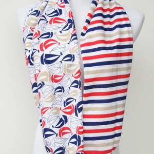 Nautical Scarf Red Blue White Stripes and Sailboats Infinity Scarf ...