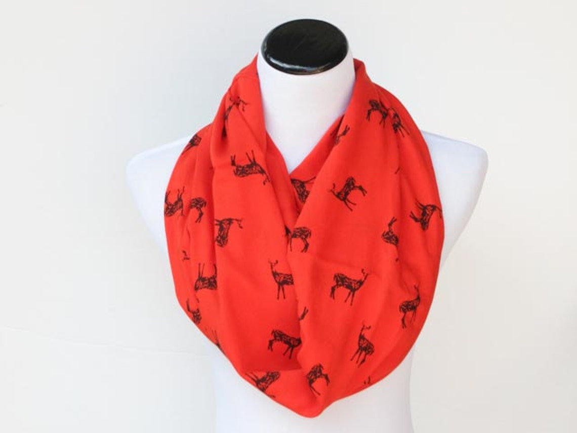 Red Scarf Deer Infinity Scarf Christmas Bright Red Black Deer Circle ...
