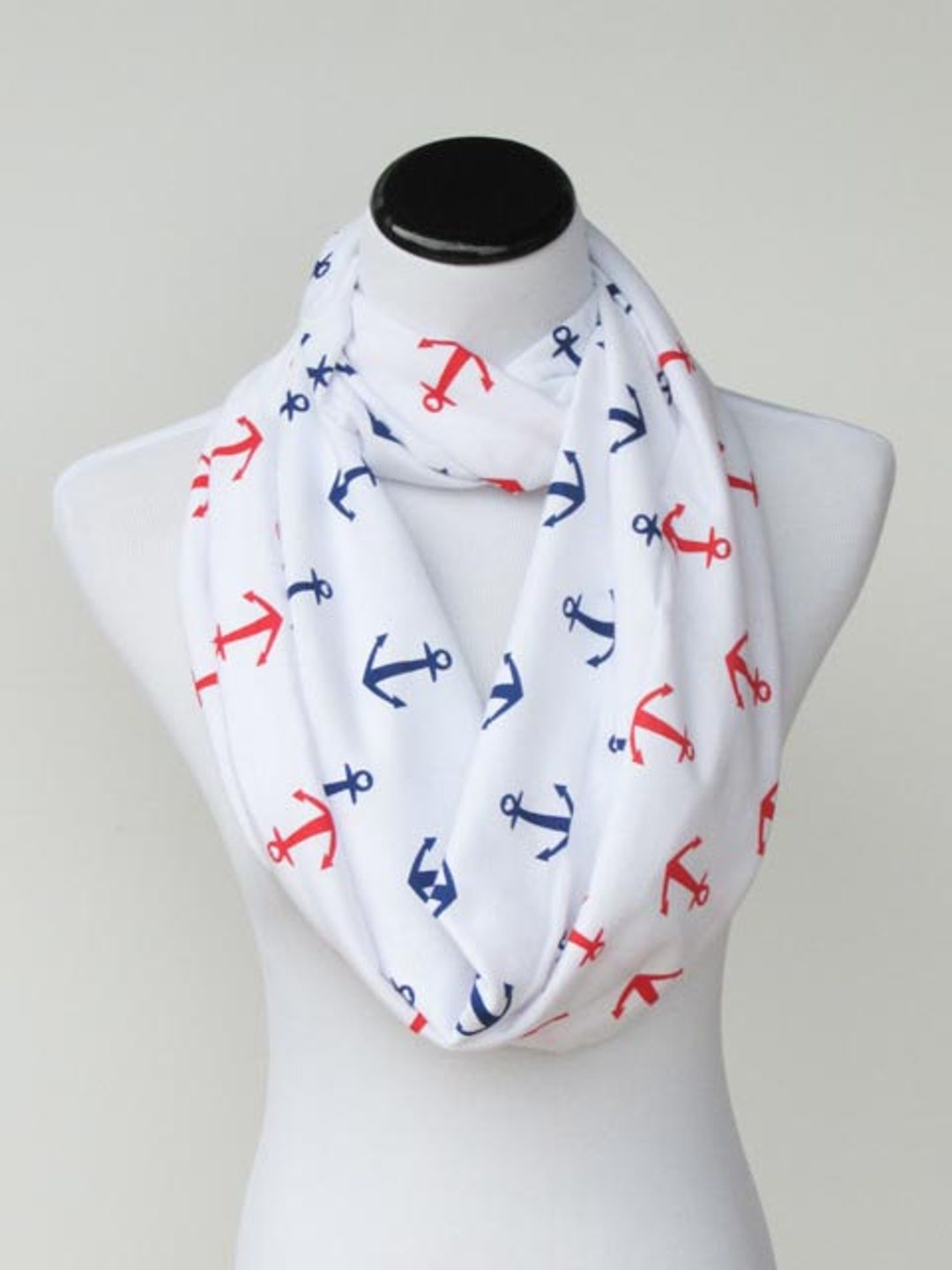 Nautical Scarf Reversible Infinity Scarf Red Navy Blue Anchor Scarf ...