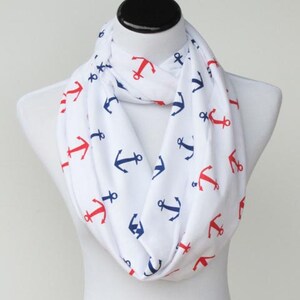 Nautical Scarf Reversible Infinity Scarf Red Navy Blue Anchor Scarf ...