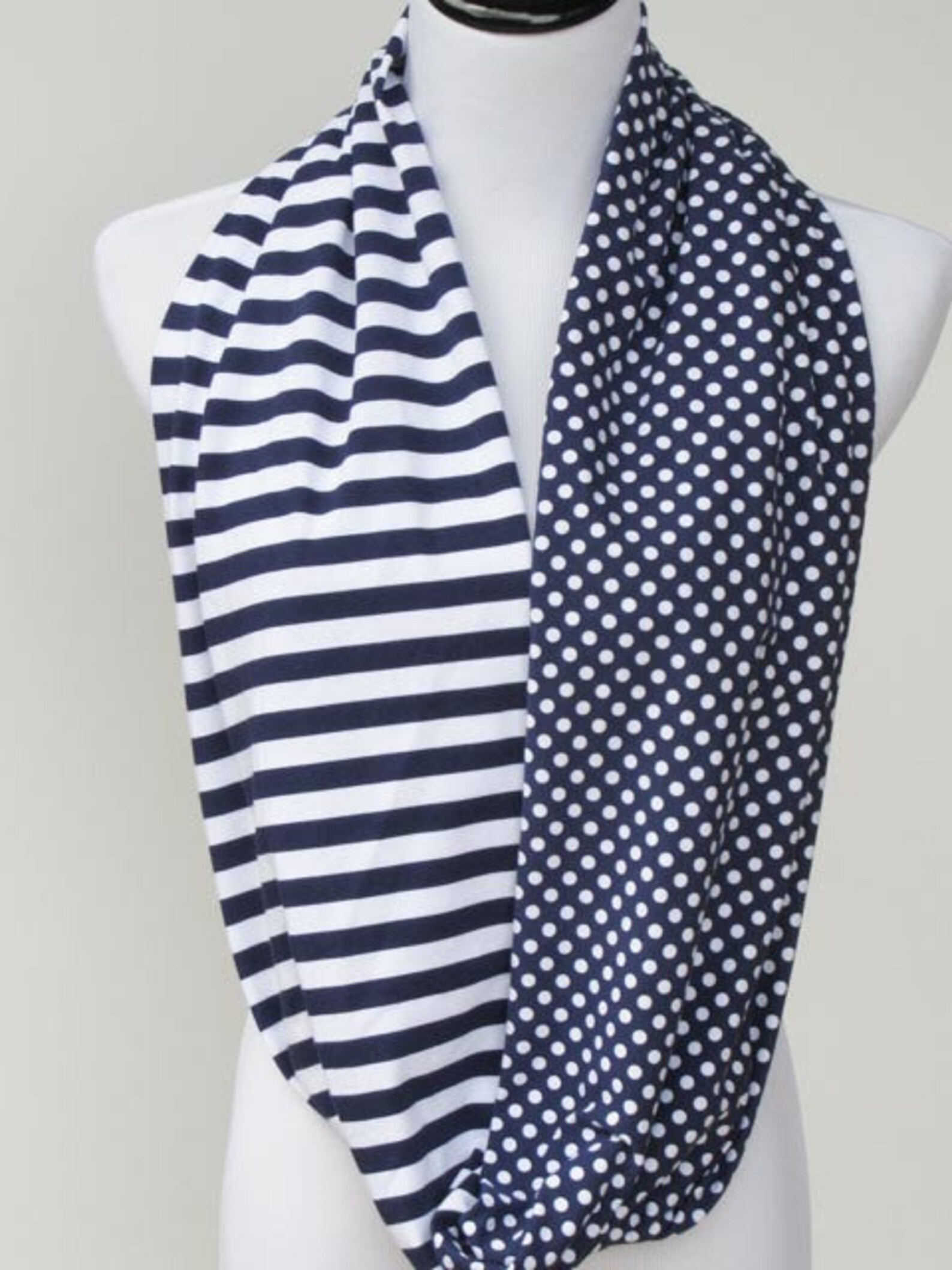 Navy Blue White Scarf Infinity Scarf Polka Dots and Stripes | Etsy