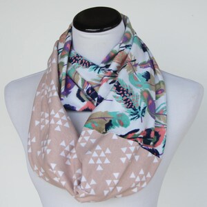 Feather Print Scarf Infinity Scarf Color Block Scarf Soft | Etsy