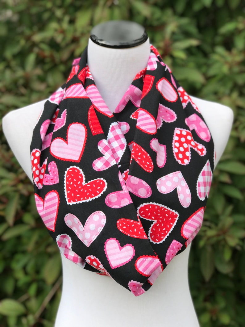 Hearts Scarf Valentine's Day Scarf Infinity Scarf Red Pink Fuchsia ...