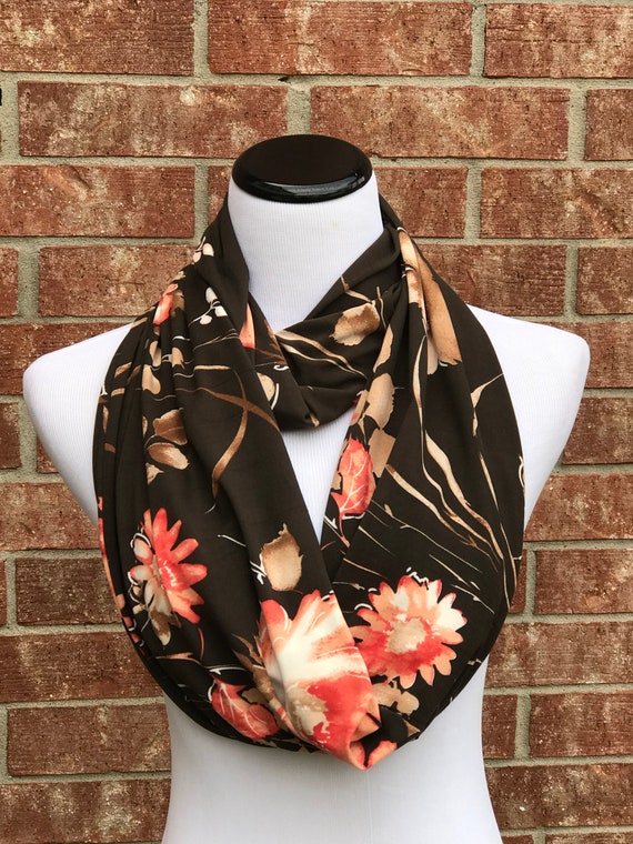 Floral Scarf Rose Scarf Olive Brown Coral Pink Flowers Scarf - Etsy