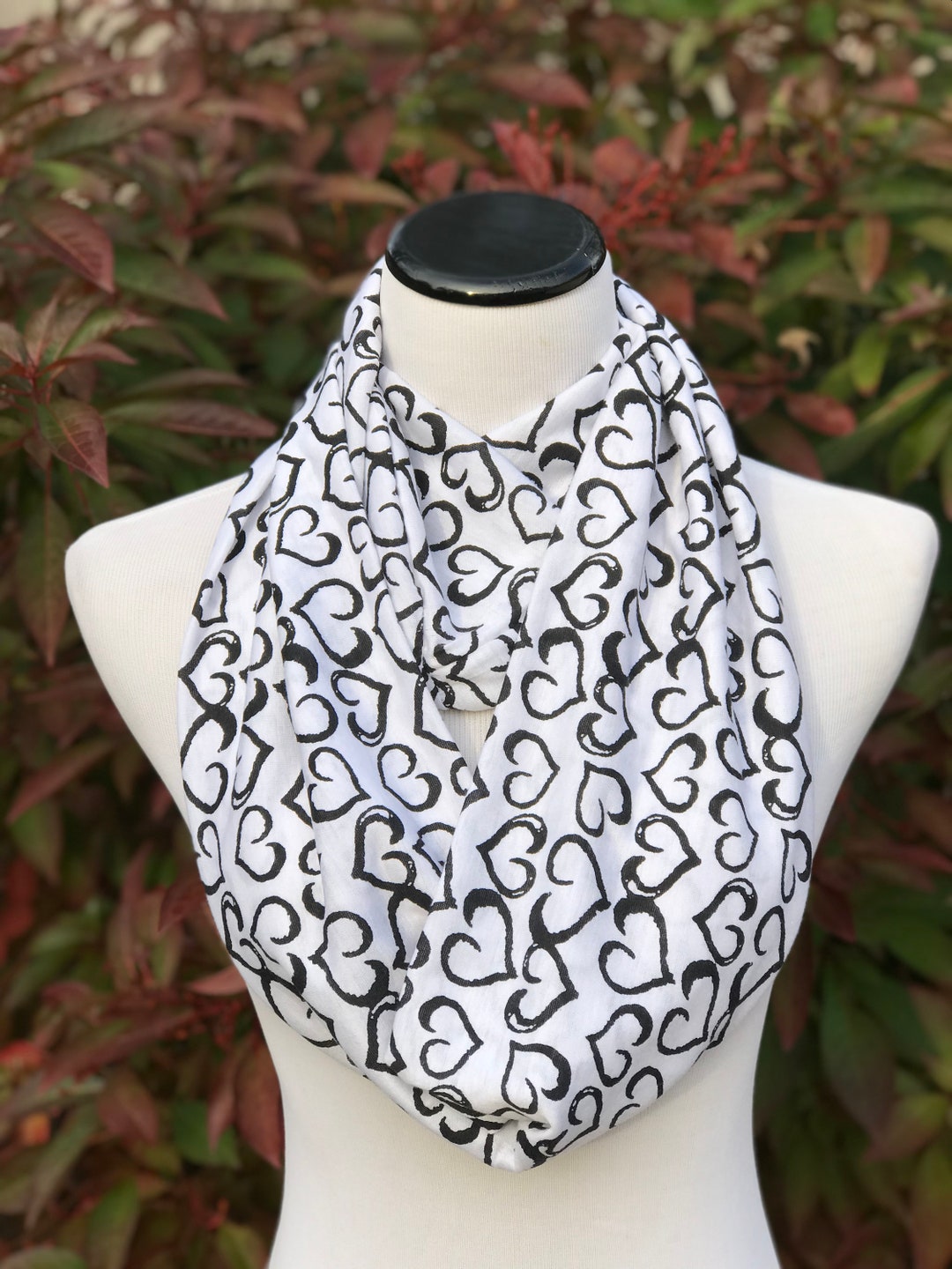 Black Hearts Scarf Valentine's Day Infinity Scarf Loop Scarf Black ...