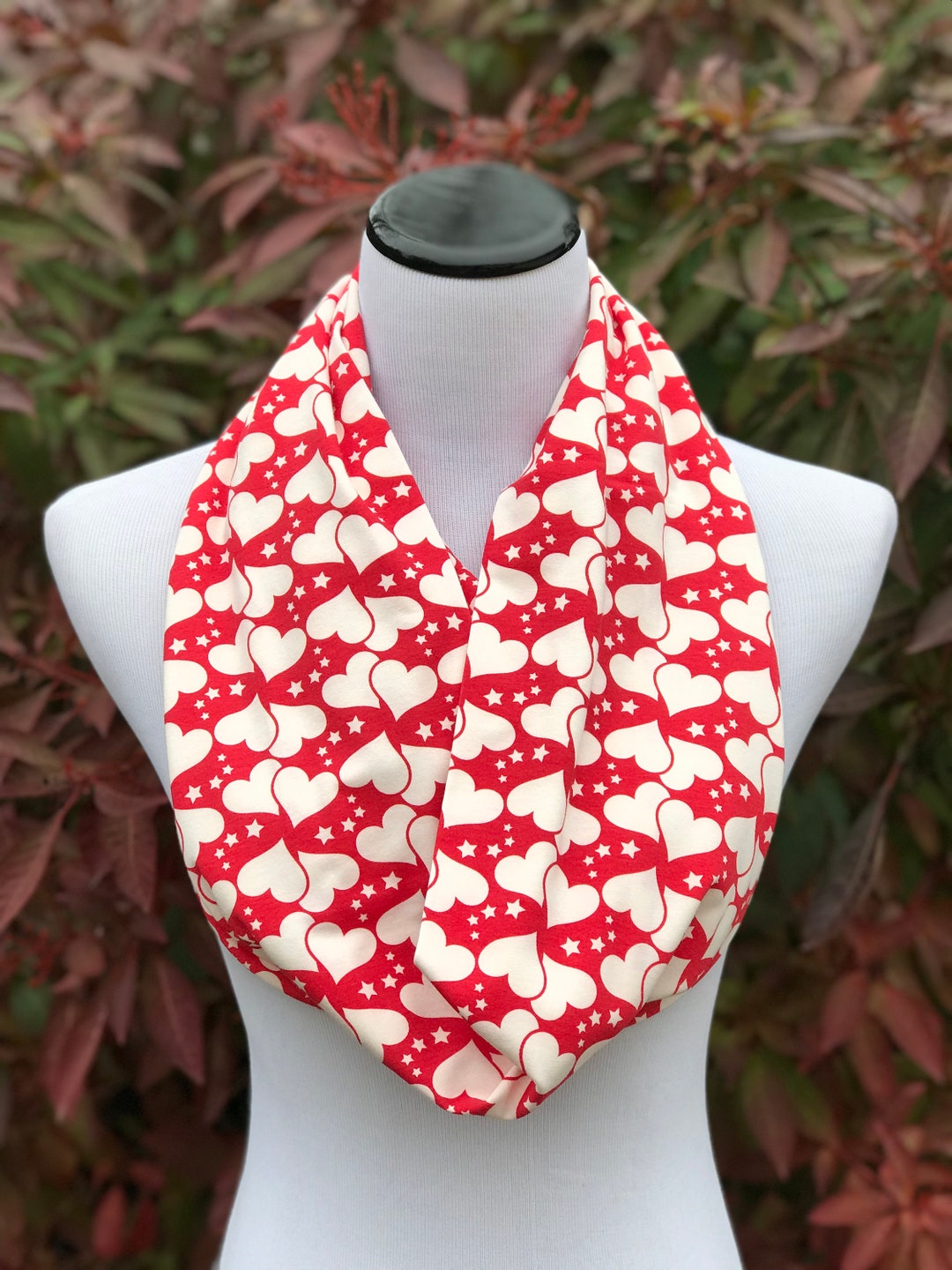 Valentine's Day Scarf Red White Scarf Hearts Infinity Scarf Hearts ...