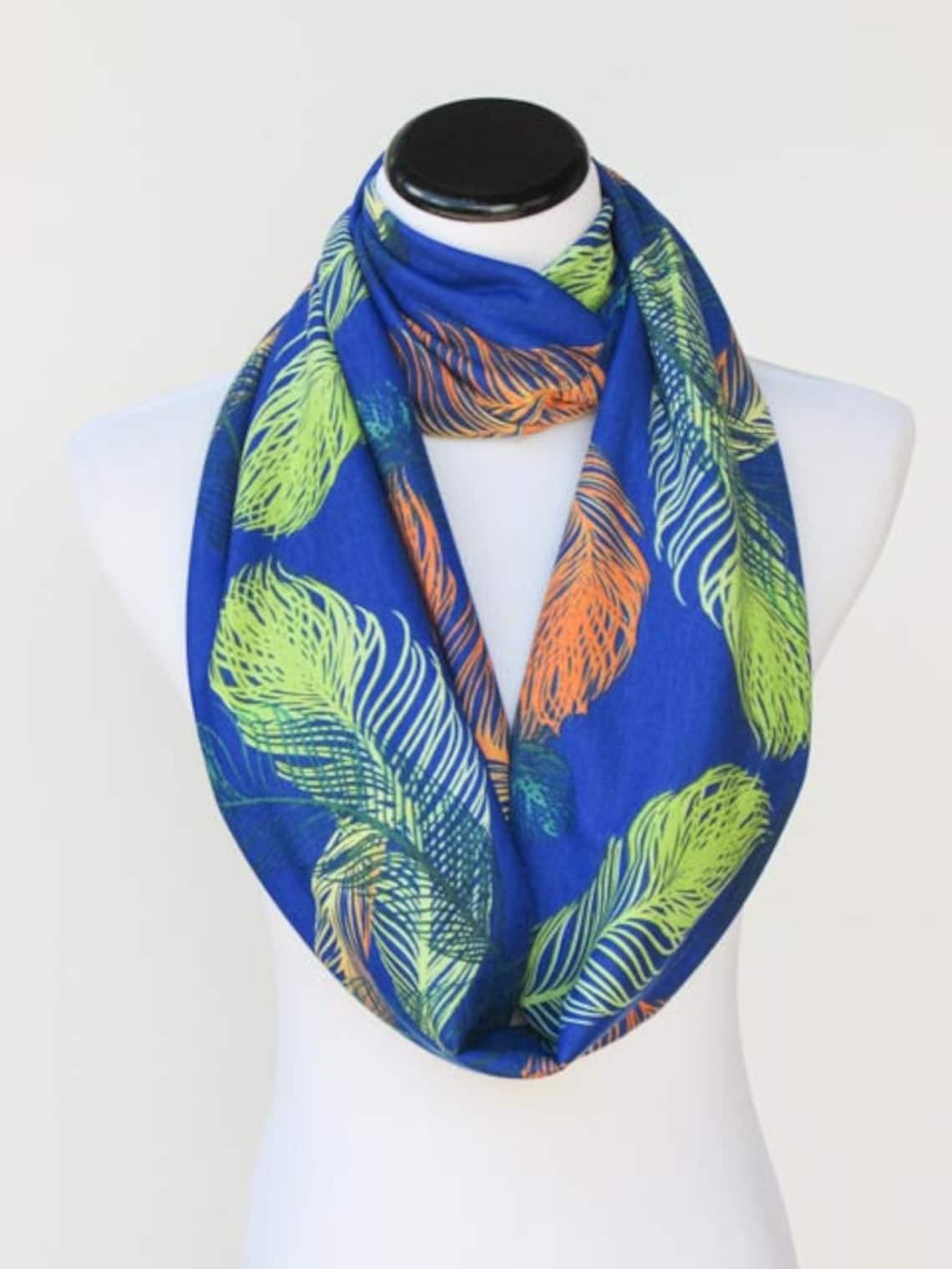 Blue Feather Scarf Infinity Scarf Royal Blue Feather Print - Etsy