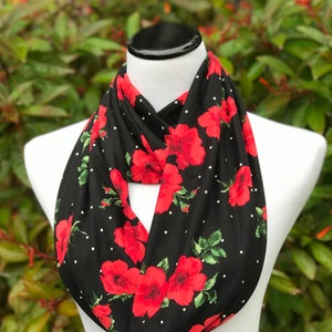 Poppy Scarf Red Black Floral Scarf Infinity Scarf Feminine - Etsy