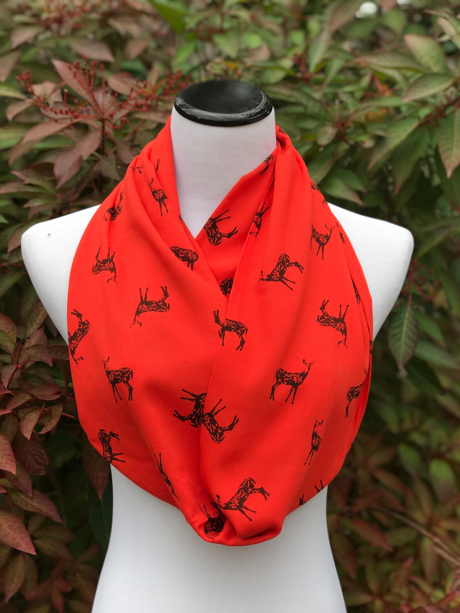 Red Scarf Deer Infinity Scarf Christmas Bright Red Black Deer Circle ...