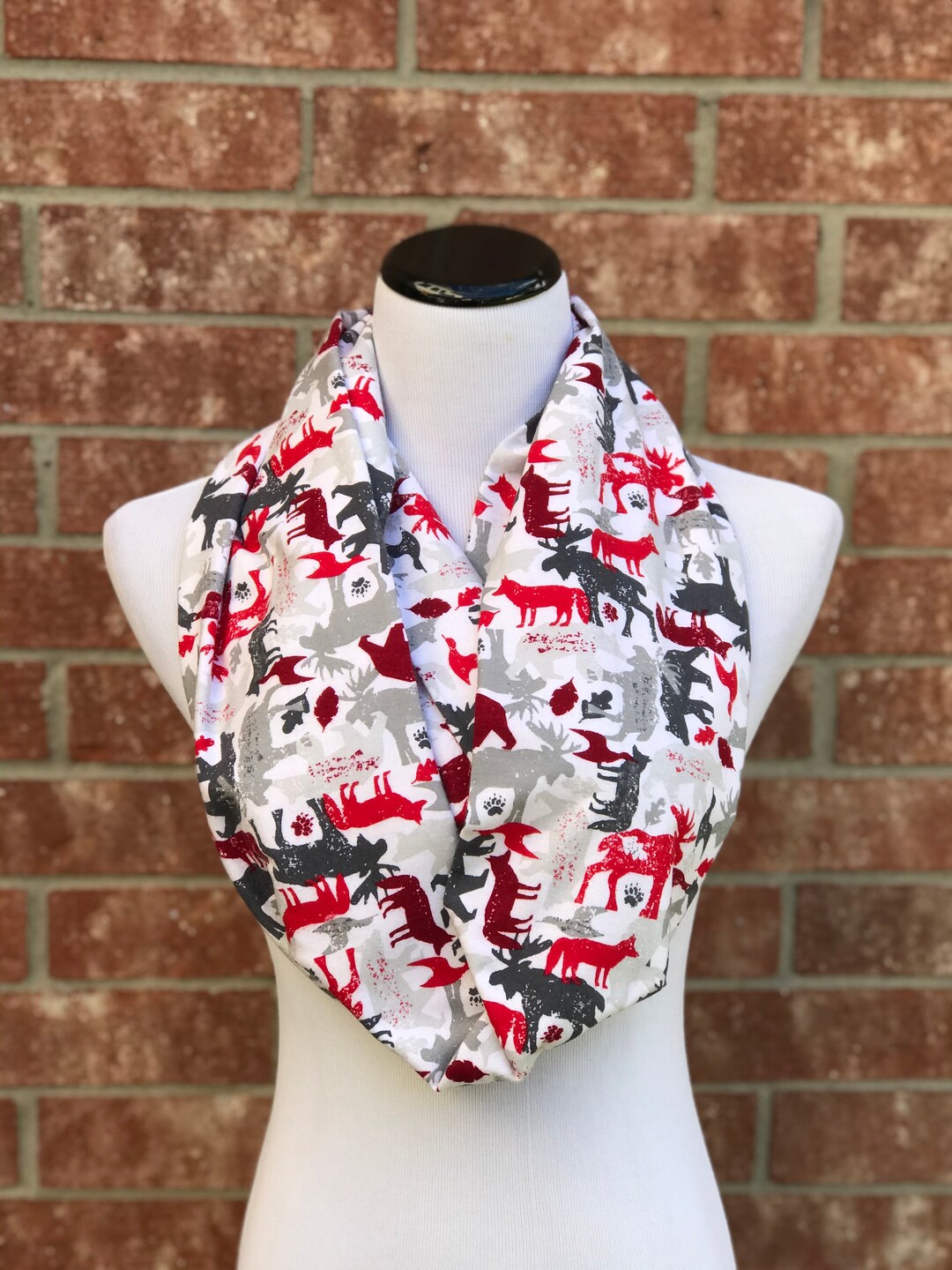 Christmas Scarf Red Gray White Reindeer Moose Elk Bear Wolf Fox ...