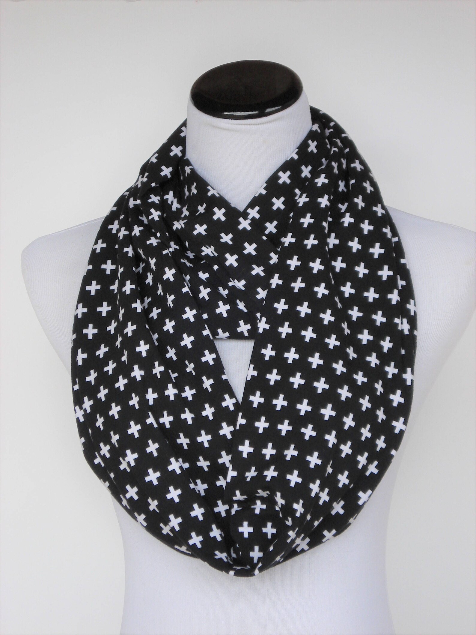 Black White Scarf Infinity Scarf Cross Scarf Swiss Cross Scarf - Etsy
