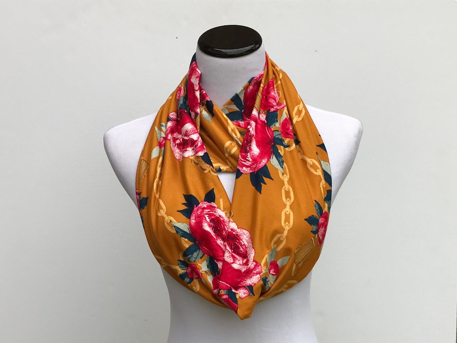 Floral Scarf Rose Scarf Mustard Pink Coral Rustic Scarf | Etsy