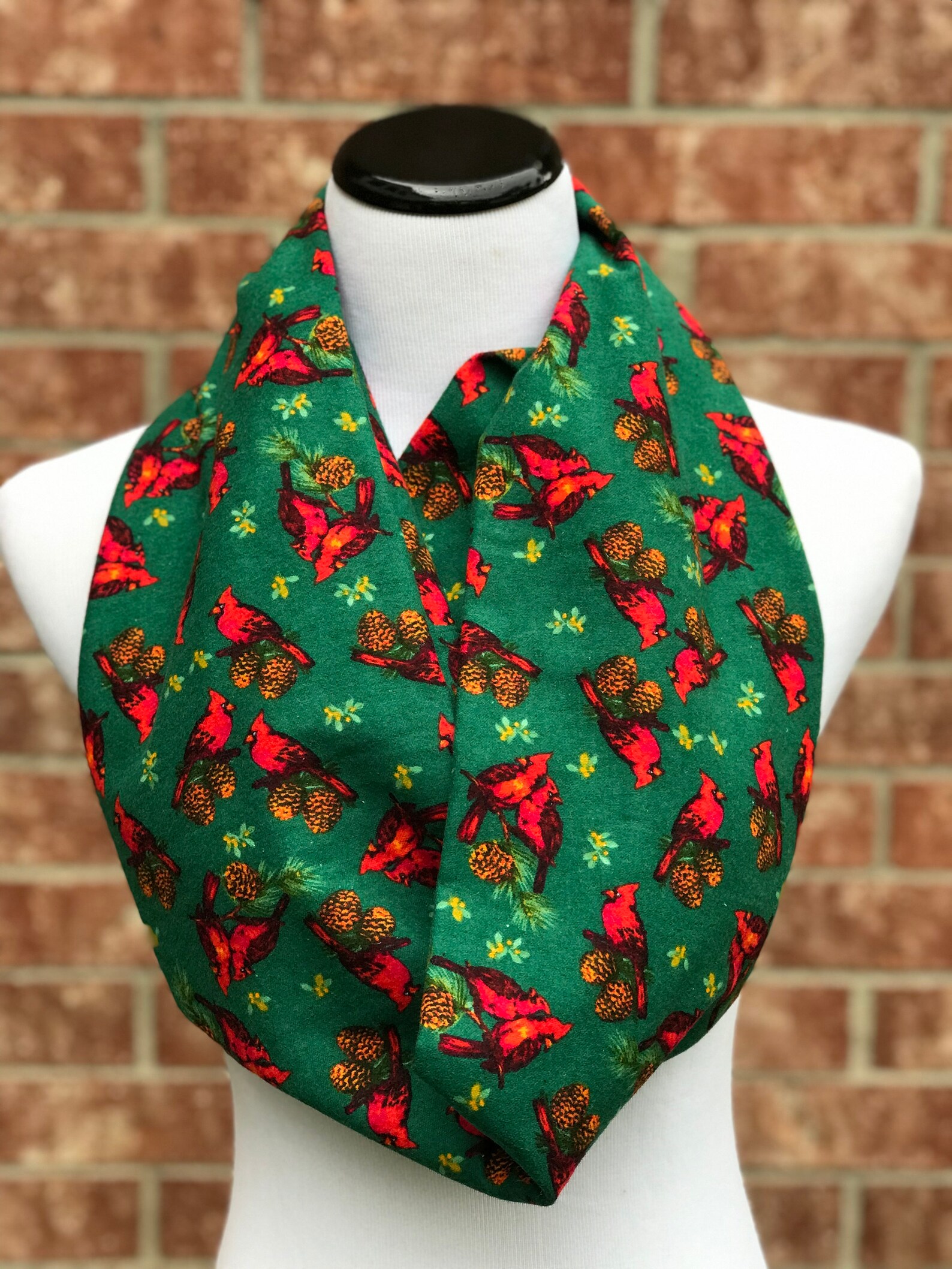 Christmas Scarf Red Cardinal Birds Green Red Infinity Scarf - Etsy