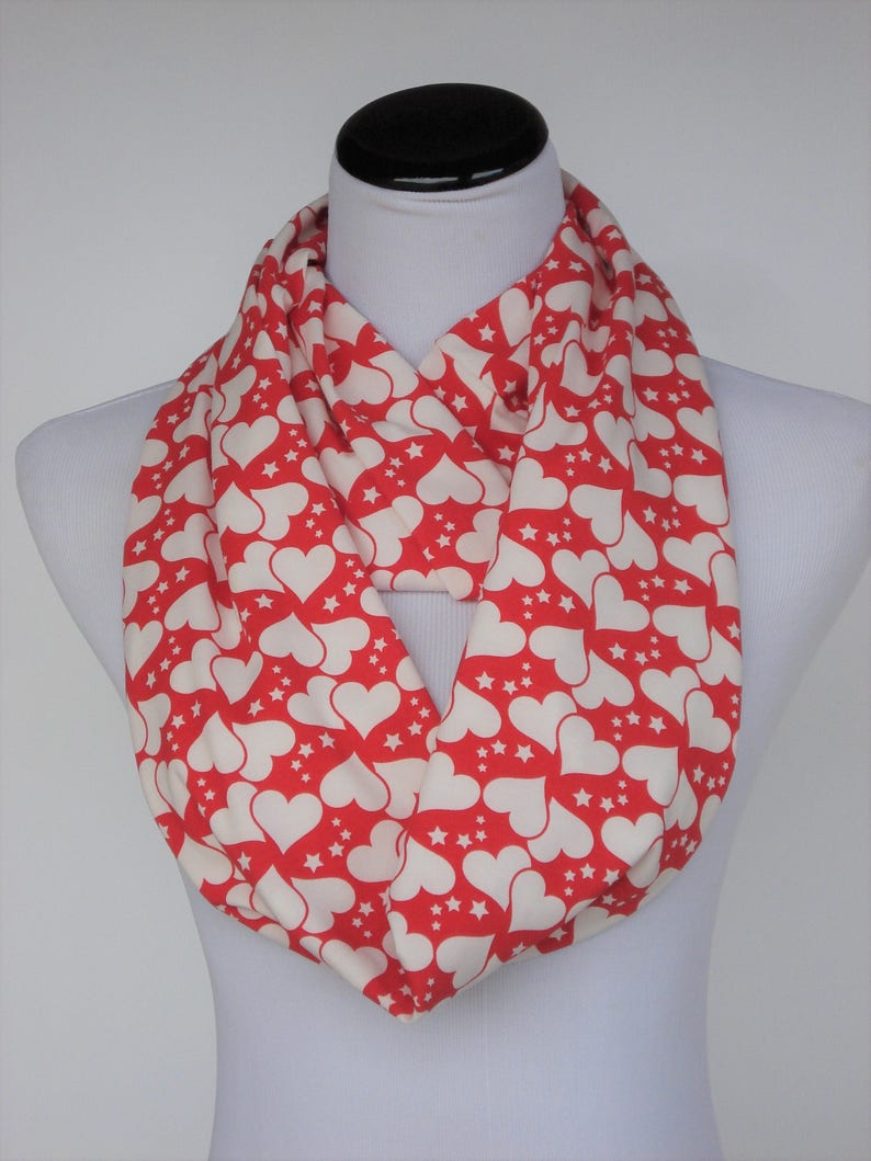 Valentine's Day Scarf Red White Scarf Hearts Infinity | Etsy
