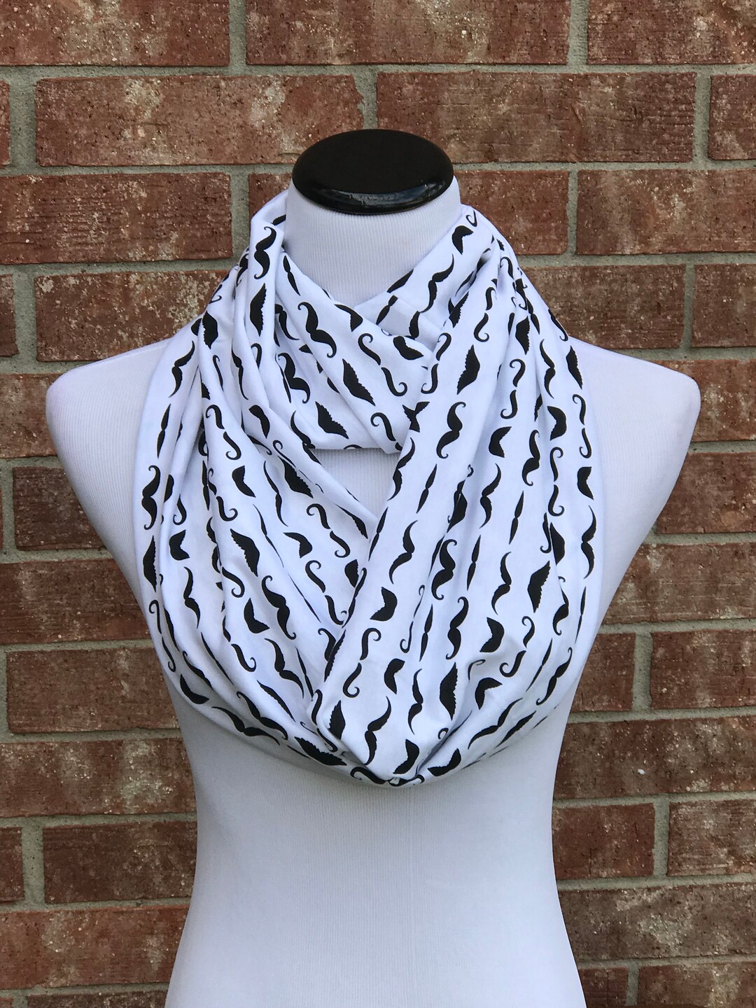 Black Mustache Scarf Infinity Scarf Mustache White Black Circle Scarf ...