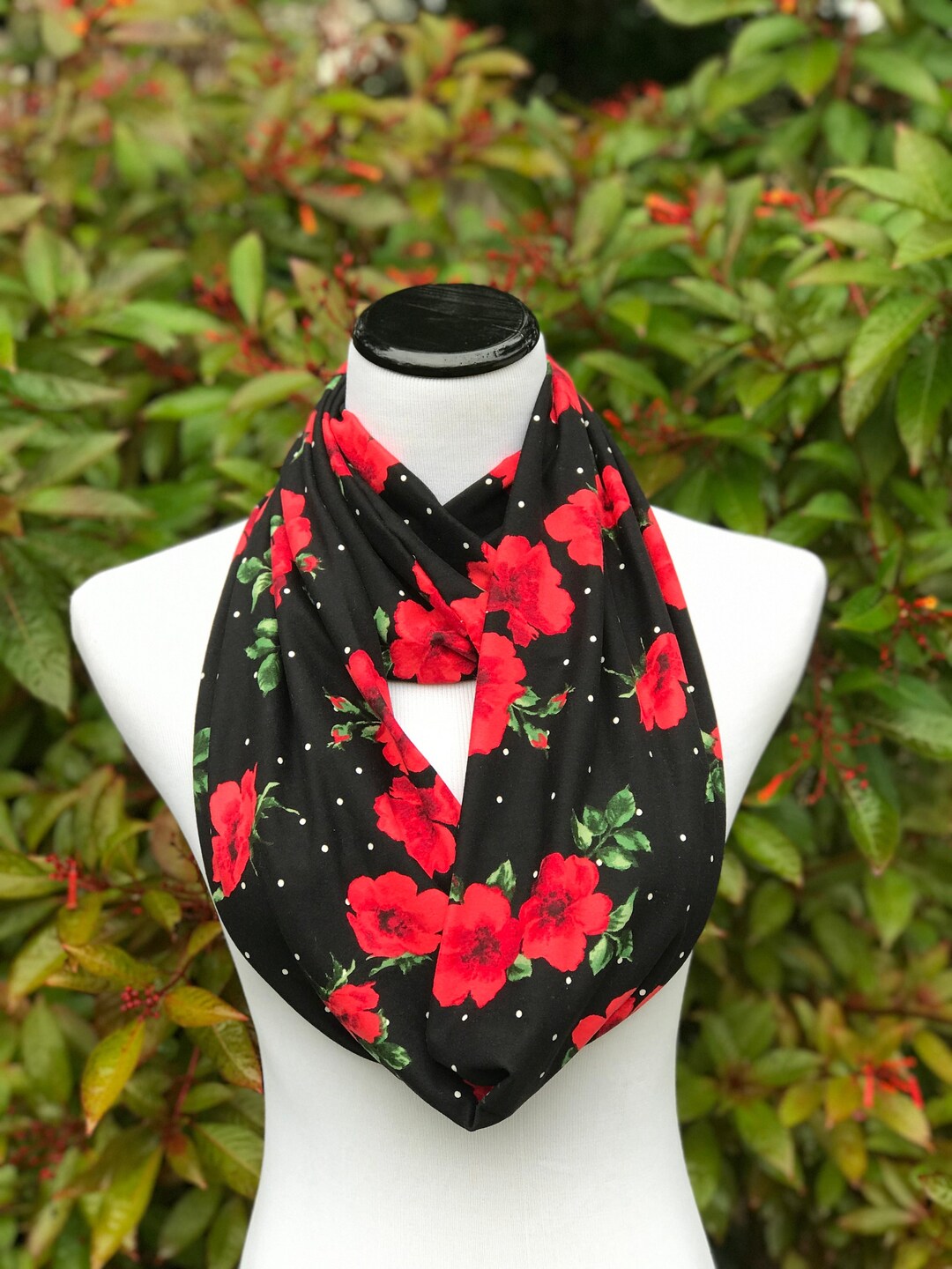 Poppy Scarf Red Black Floral Scarf Infinity Scarf Feminine - Etsy