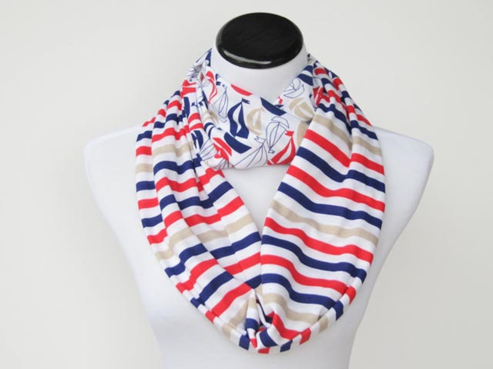 Nautical Scarf Red Blue White Stripes and Sailboats Infinity | Etsy