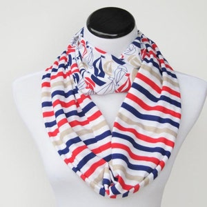 Nautical Scarf Red Blue White Stripes and Sailboats Infinity Scarf ...
