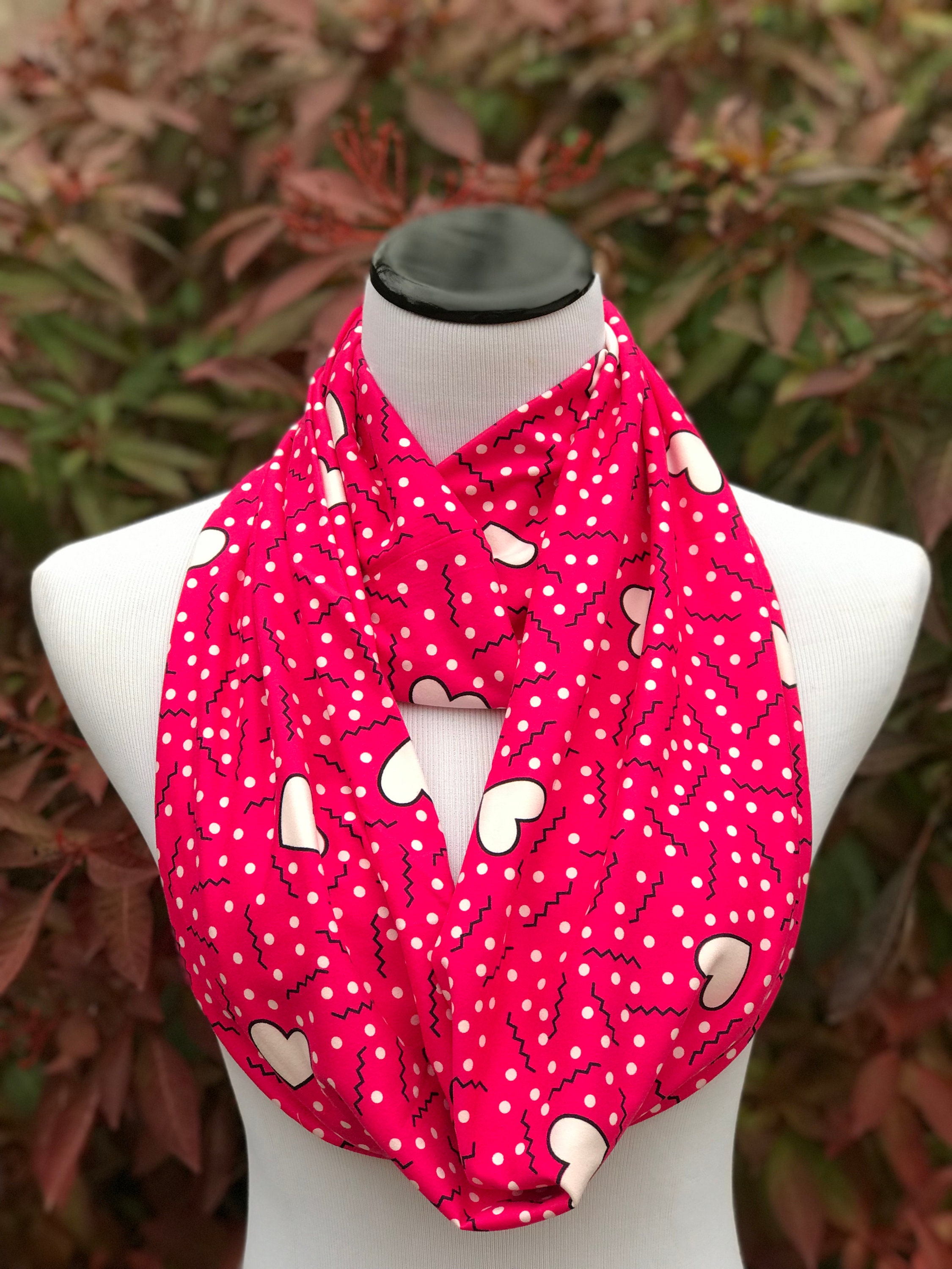 Hearts Scarf Valentine's Day Scarf Pink White Loop Scarf Polka Dot Red ...