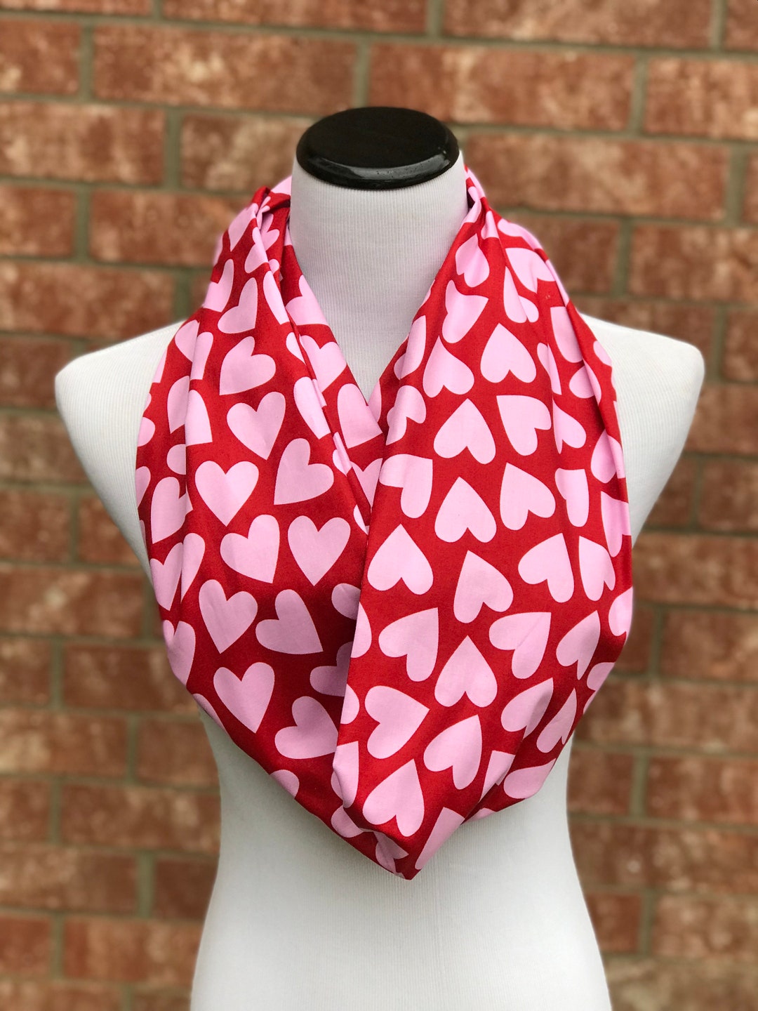 Hearts Scarf Valentine's Day Scarf Infinity Scarf Pink Red Hearts ...