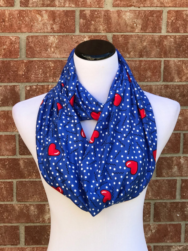 Red Hearts Scarf Valentine's Day Scarf Royal Blue Scarf | Etsy