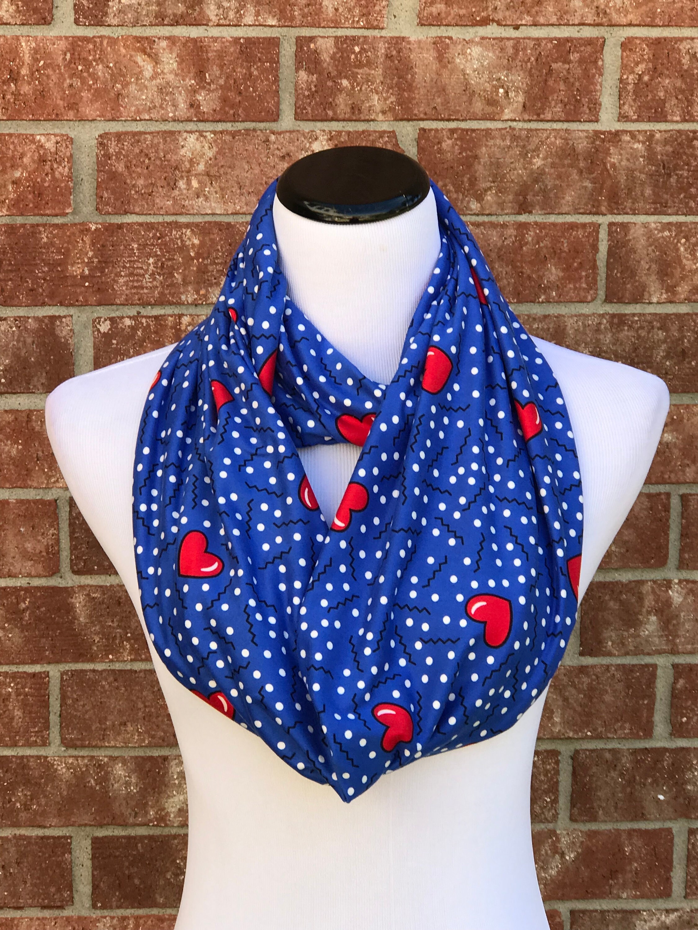 Red Hearts Scarf Valentine's Day Scarf Royal Blue Scarf | Etsy