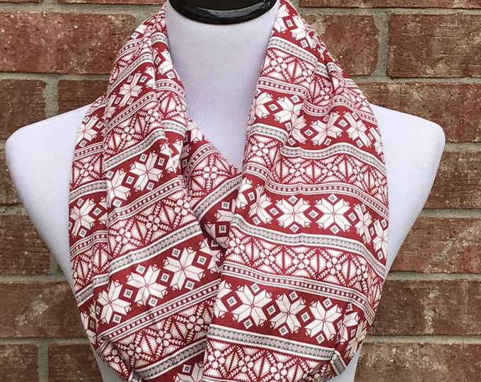 Fair Isle Scarf Christmas Scarf White Red Nordic Scandinavian Infinity ...