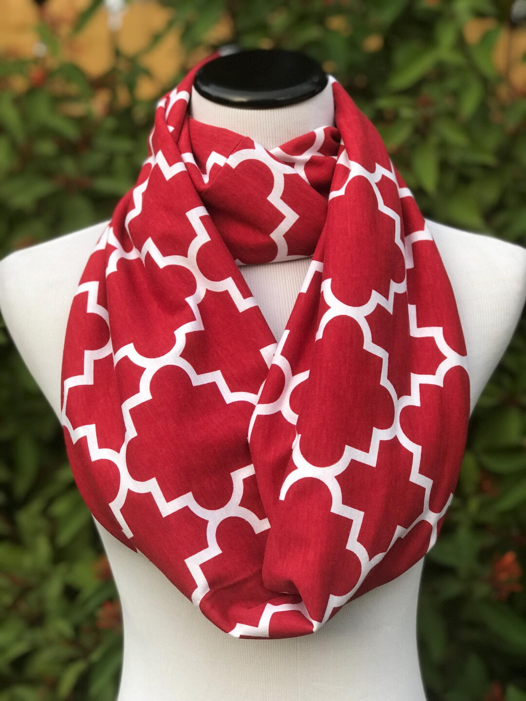 Red Scarf Christmas Infinity Scarf Red White Scarf Quatrefoil Cotton ...