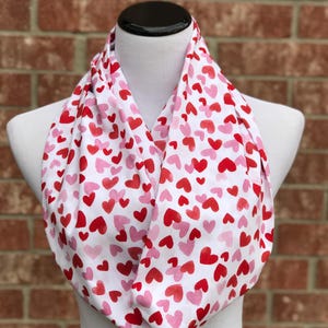Hearts Scarf Valentine's Day Scarf Infinity Scarf Red Pink White Hearts ...