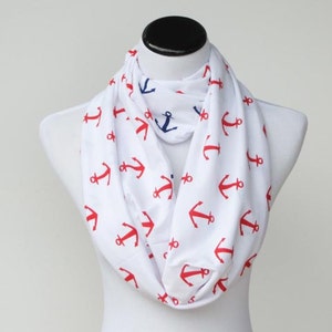 Nautical Scarf Reversible Infinity Scarf Red Navy Blue Anchor Scarf ...