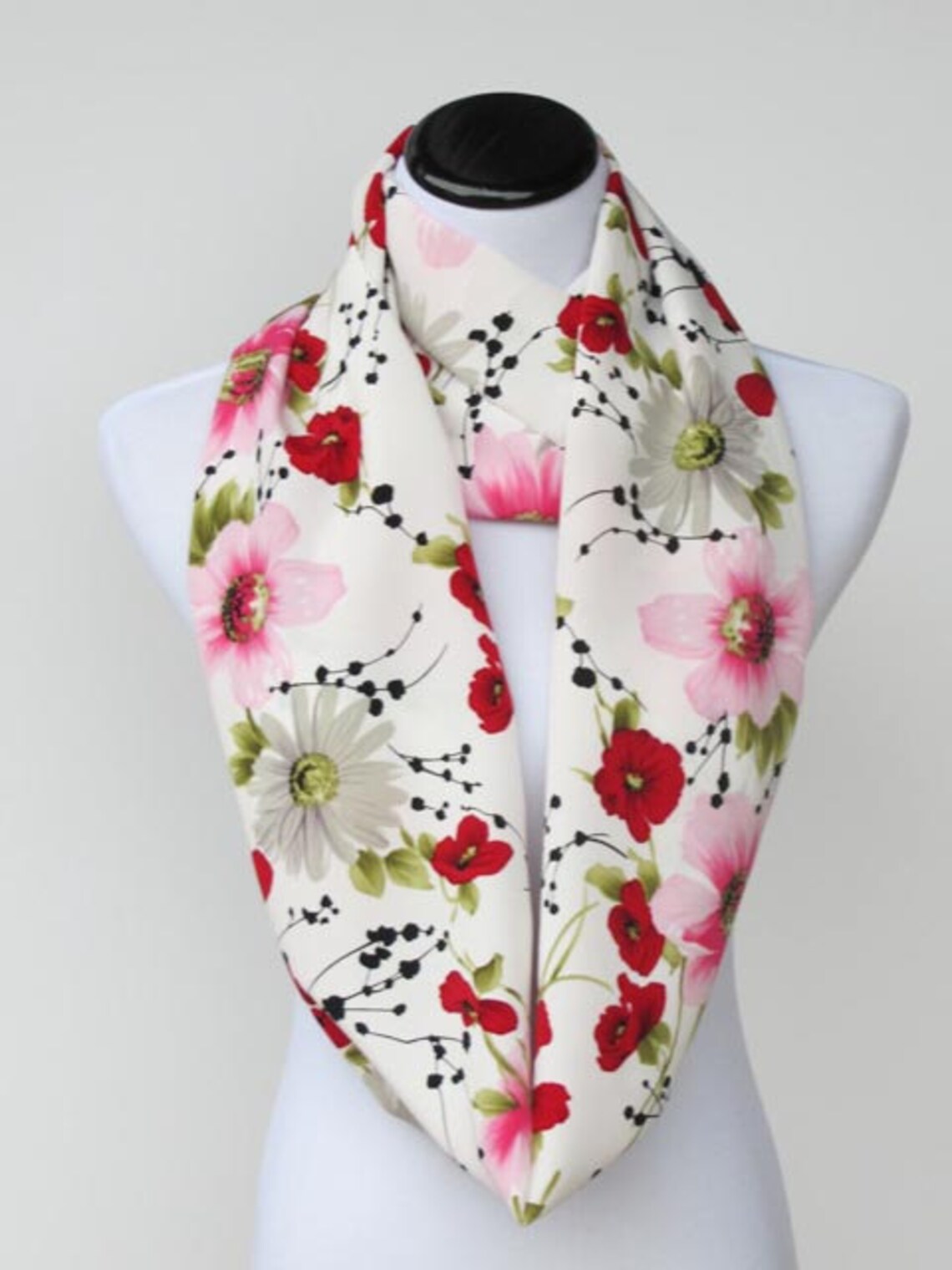 Poppy Scarf Infinity Scarf Traditional Scarf Red White Pink | Etsy