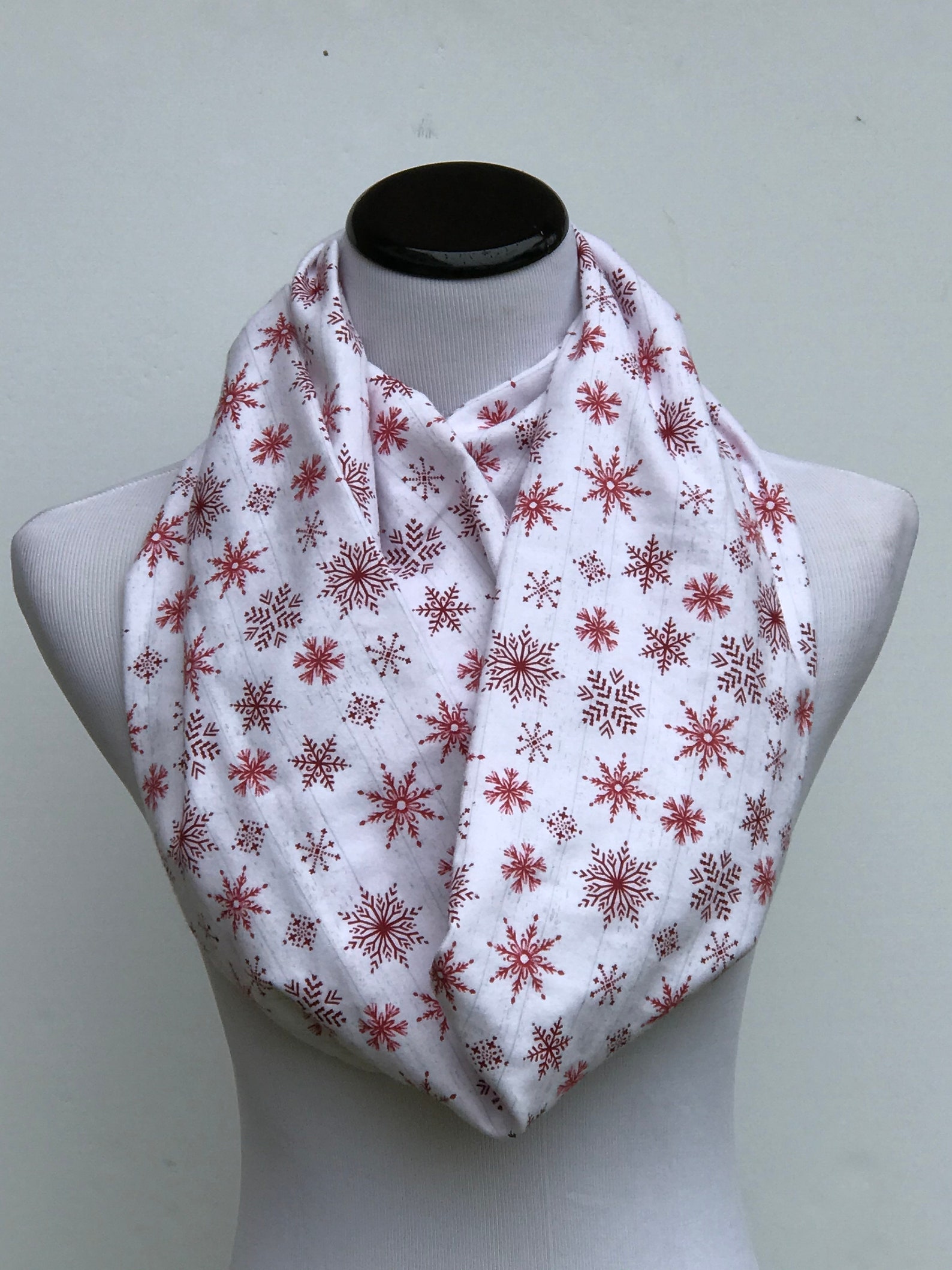 Snowflake Scarf Christmas Scarf Red White Snowflakes Infinity - Etsy