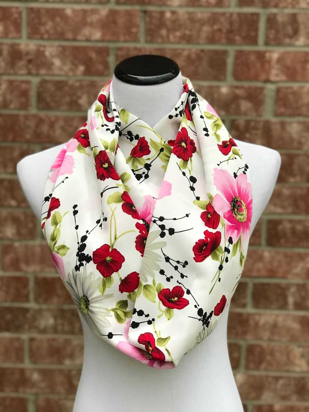 Poppy Scarf Infinity Scarf Traditional Scarf Red White Pink Poppies ...