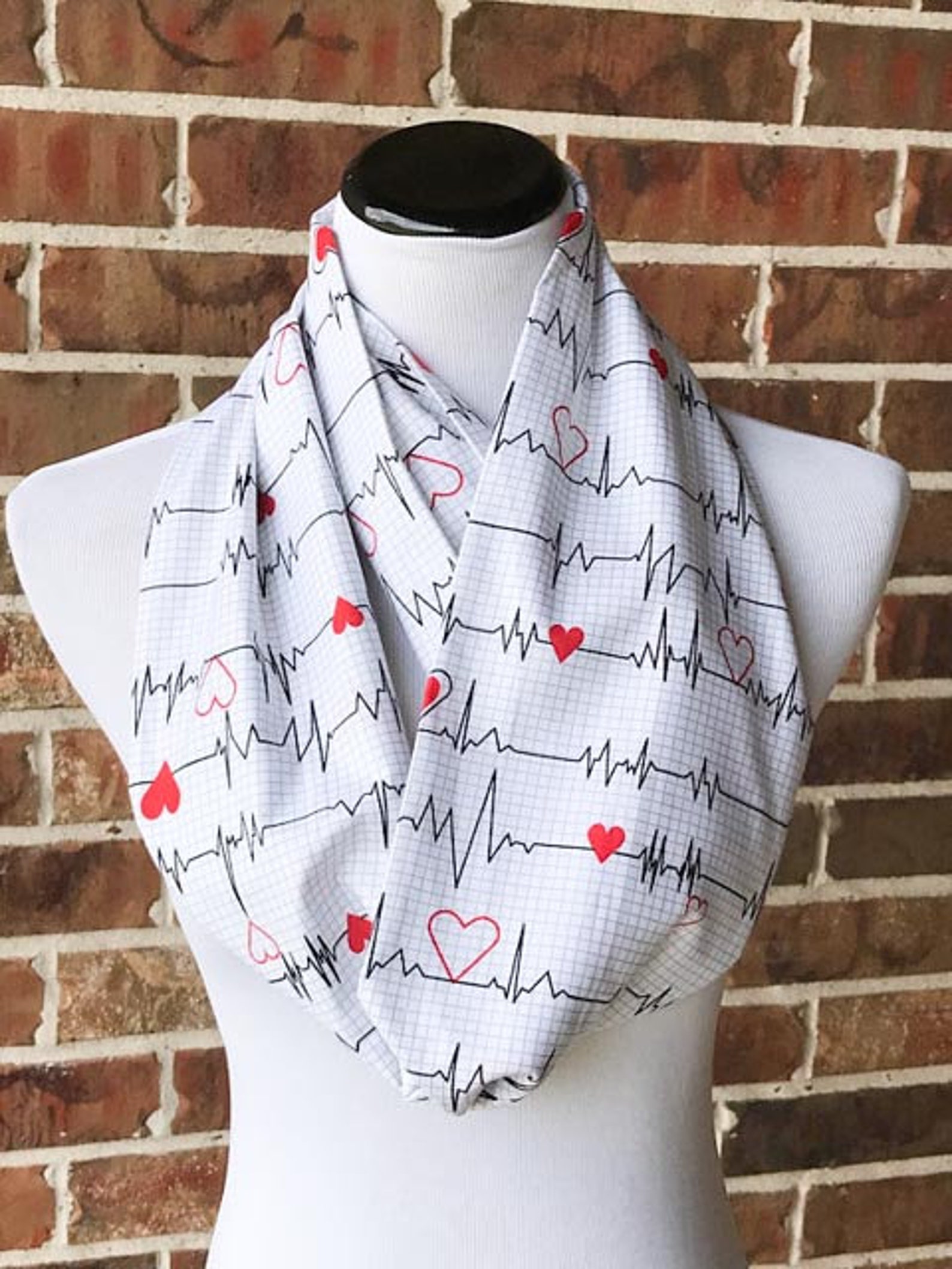 Valentines Day Heart Scarf Heartbeat Scarf Infinity Scarf Love - Etsy