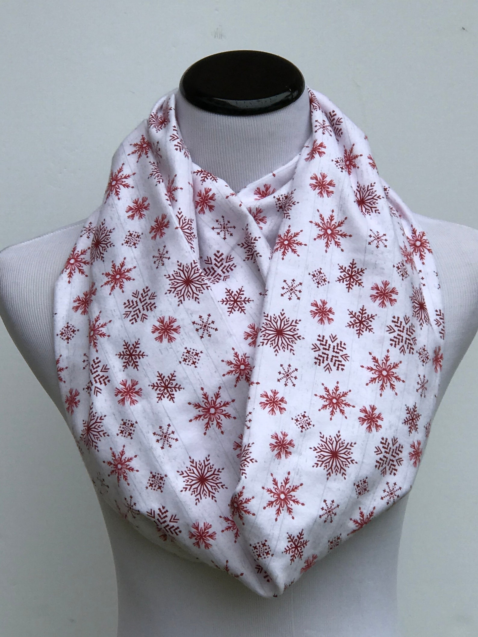 Snowflake Scarf Christmas Scarf Red White Snowflakes Infinity Scarf ...