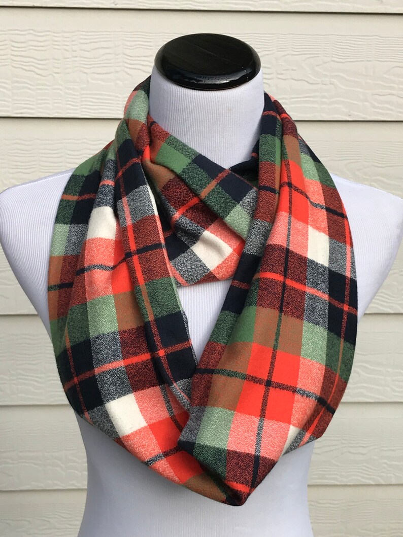 Plaid Scarf Brown Green Flannel Scarf Autumn Infinity Scarf Brown ...