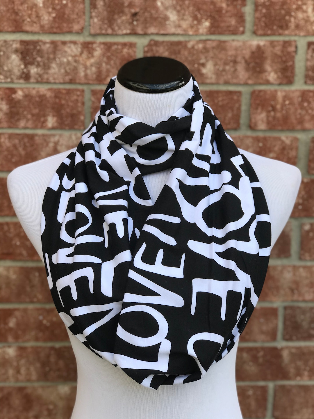 Valentine's Day Scarf Black White Scarf Infinity Scarf Love Scarf ...