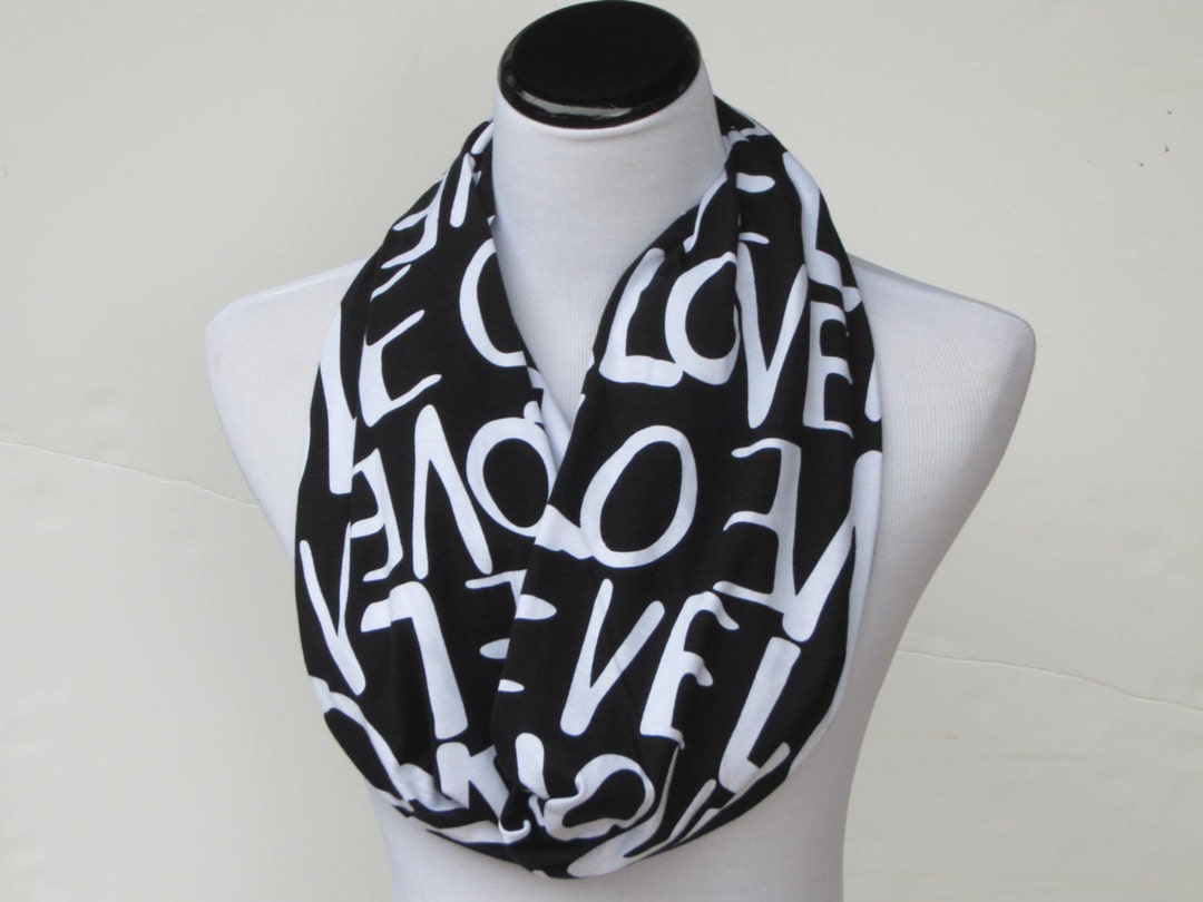 Black White Love Scarf Valentines Day Scarf Infinity Scarf - Etsy