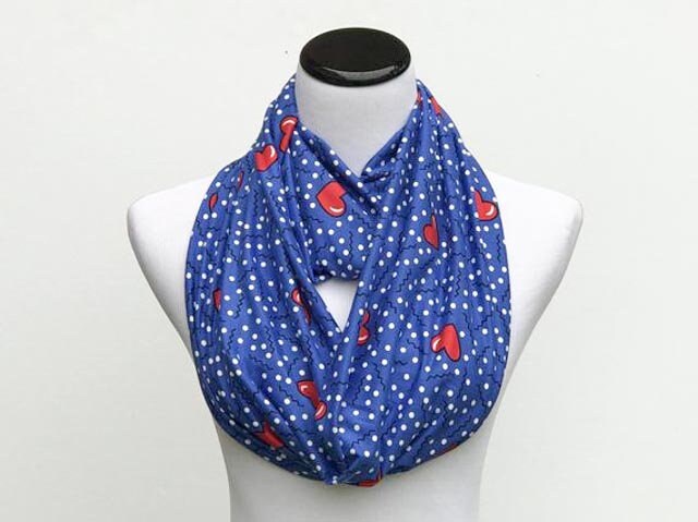 Red Hearts Scarf Valentine's Day Scarf Royal Blue Scarf | Etsy