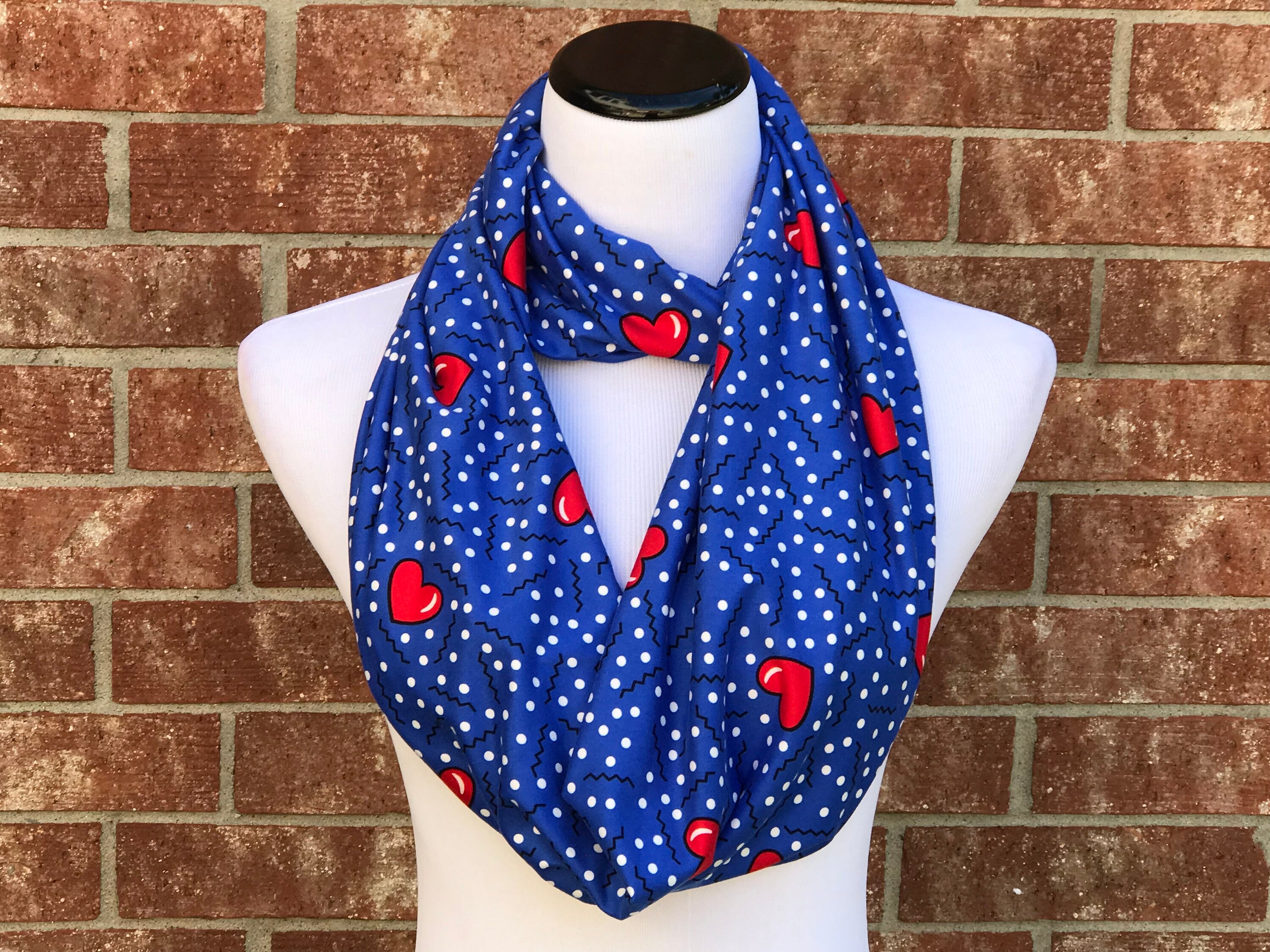 Red Hearts Scarf Valentine's Day Scarf Royal Blue Scarf | Etsy