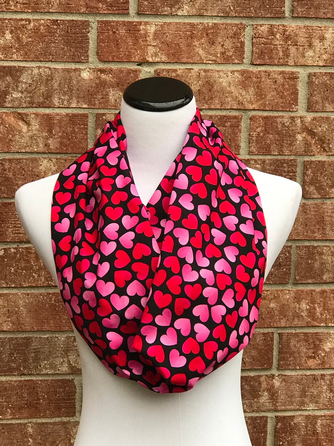 Hearts Scarf Valentine's Day Scarf Infinity Scarf Red Pink Fuchsia ...