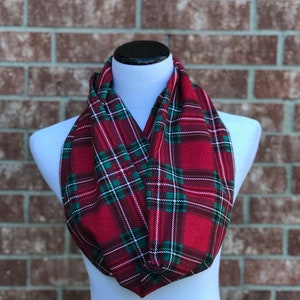 Red Green Red Plaid Scarf Christmas Scarf Infinity Scarf Tartan ...
